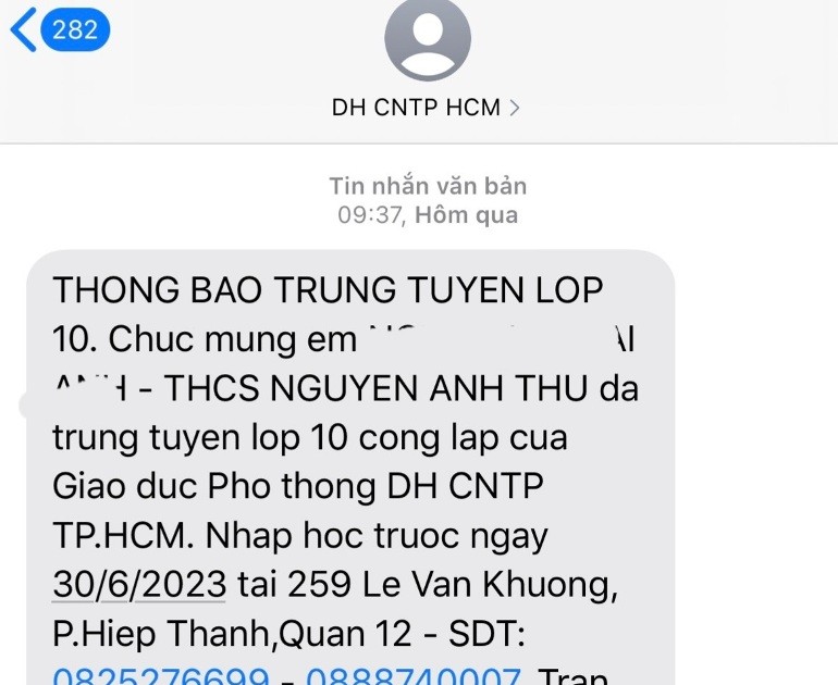 Nhận tin nhắn trúng tuyển vào lớp 10, phụ huynh hoang mang | Báo Pháp Luật TP. Hồ Chí Minh