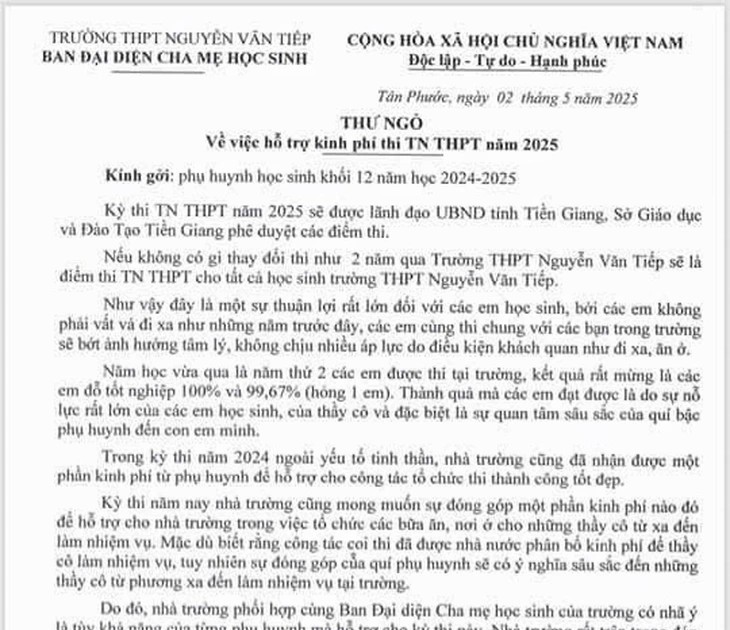 Giám đốc Sở GD&ĐT Tiền Giang chỉ đạo thu hồi thư ngỏ vận động kinh phí kỳ thi tốt nghiệp THPT ...