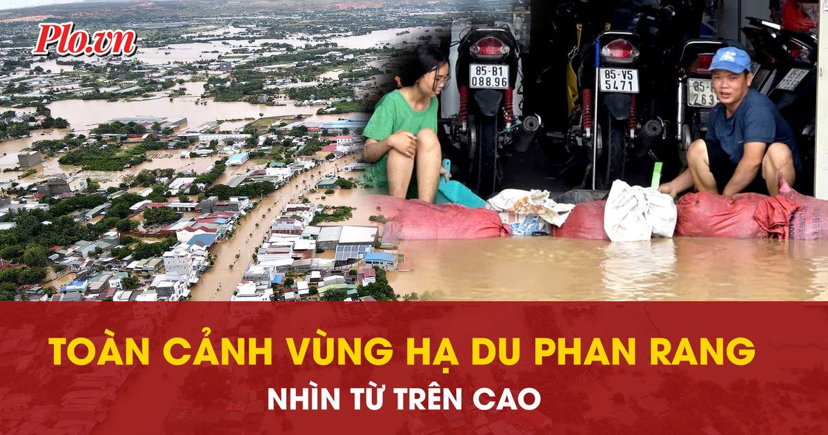 Flycam toàn cảnh vùng hạ du Phan Rang giữa biển nước, hàng nghìn ngôi ...